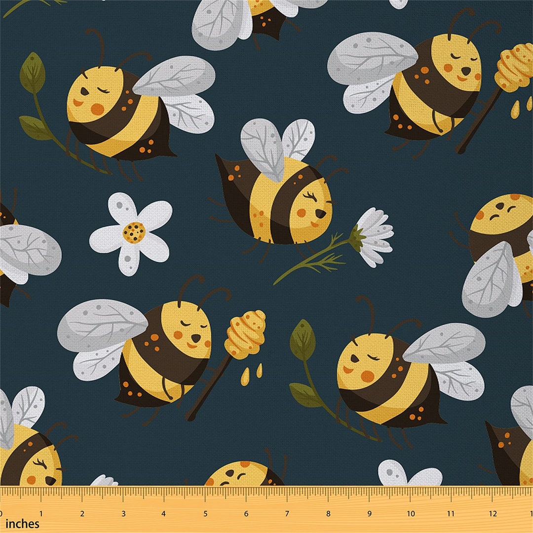 Cartoon Bee Upholstery Fabric by the Yard, Cute Rustic Garden Animal ...