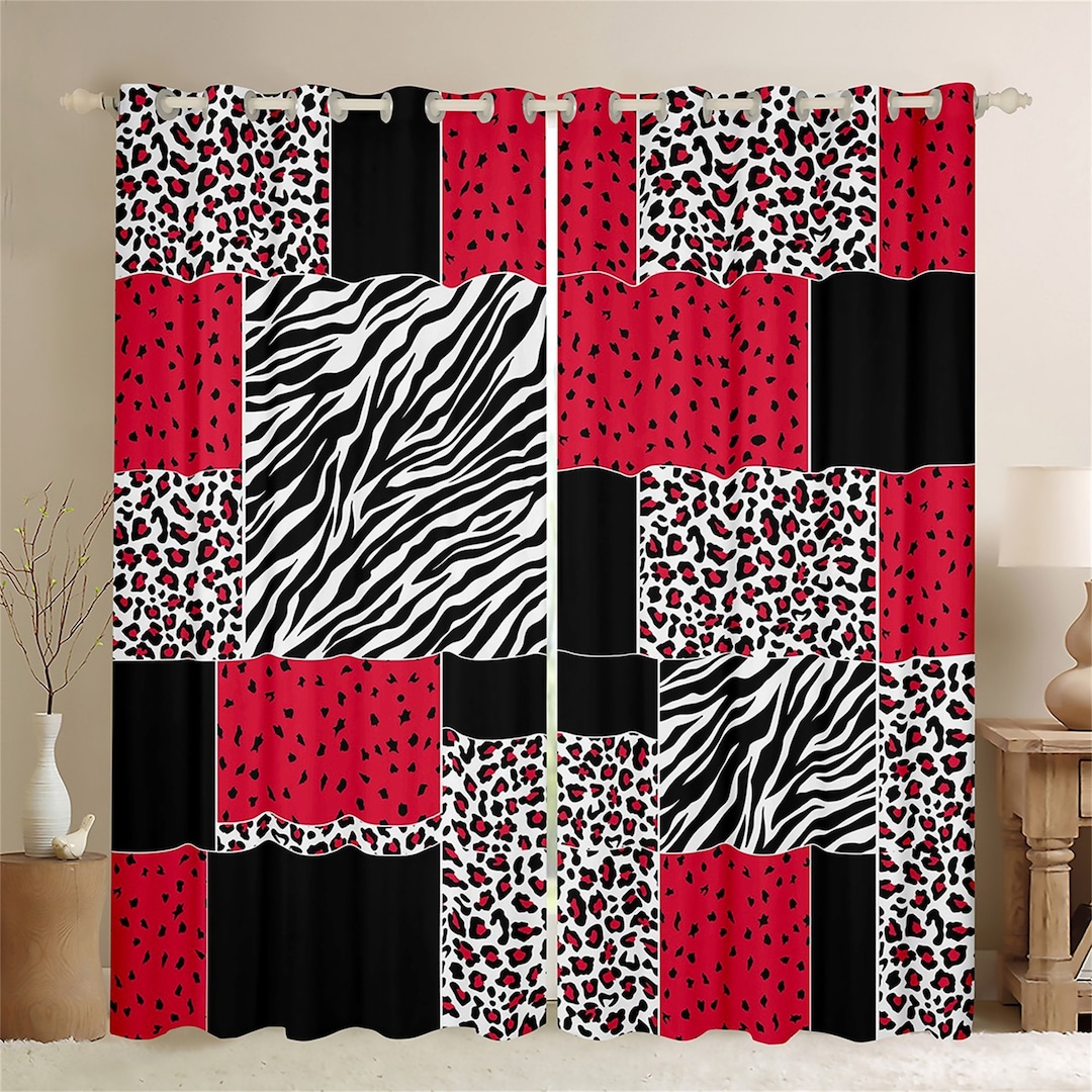 Red Leopard Print Window Curtains, Cheetah Zebra Wild Animal Skin Print ...