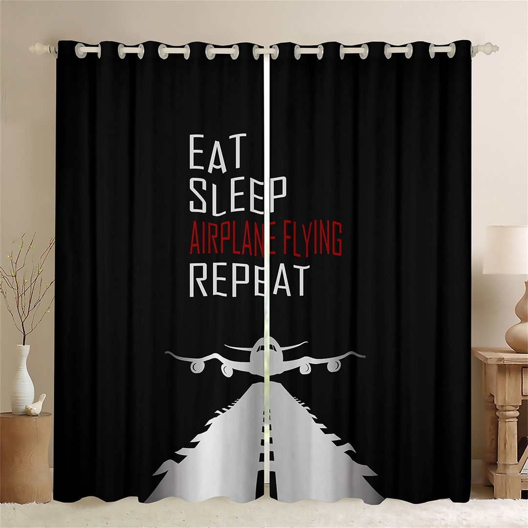 Airplane Flying Window Drapes, Aircraft Takeoff Apron 3D Print Curtain ...