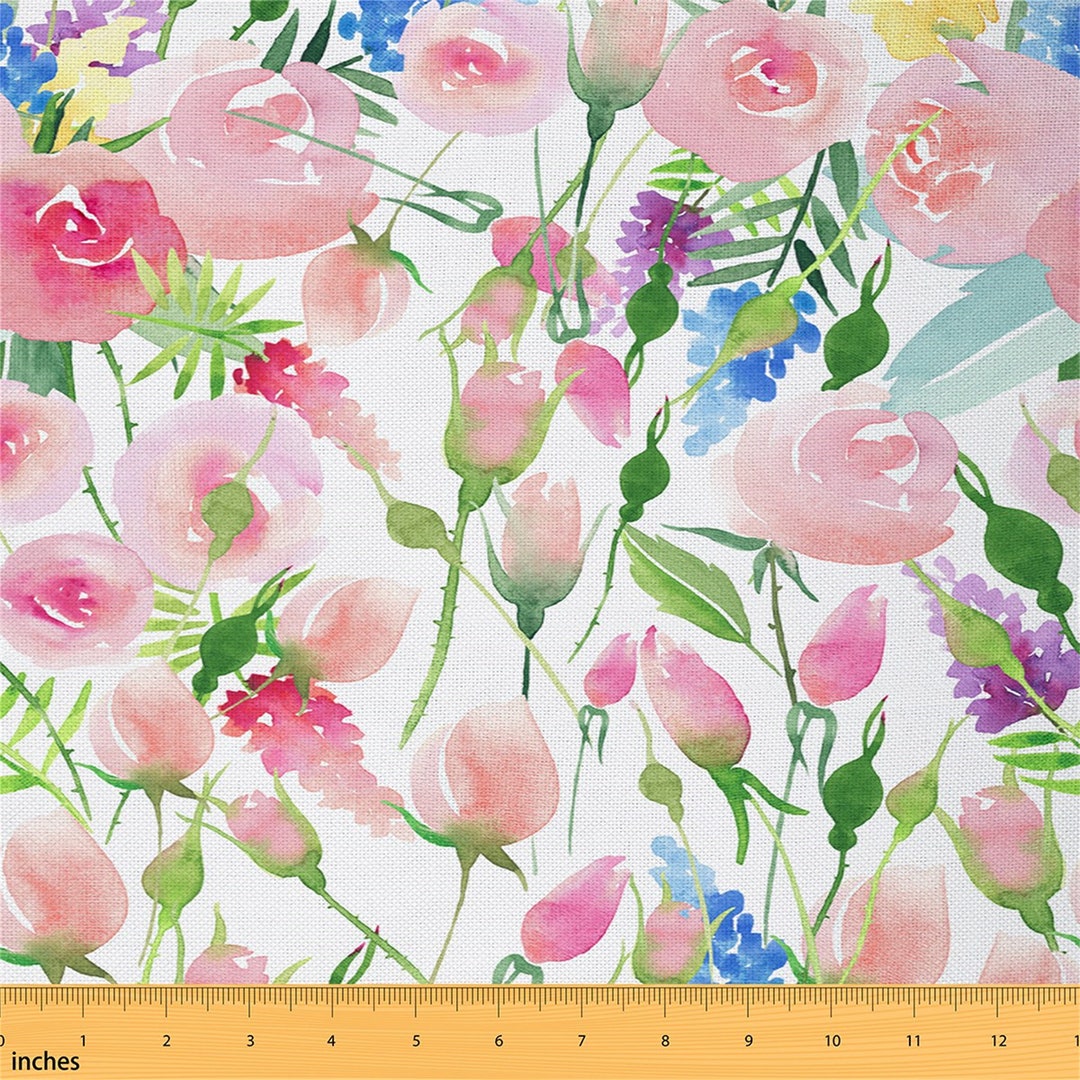 Watercolor Flowers Fabric by the Yard, Nature Botanical Floral ...