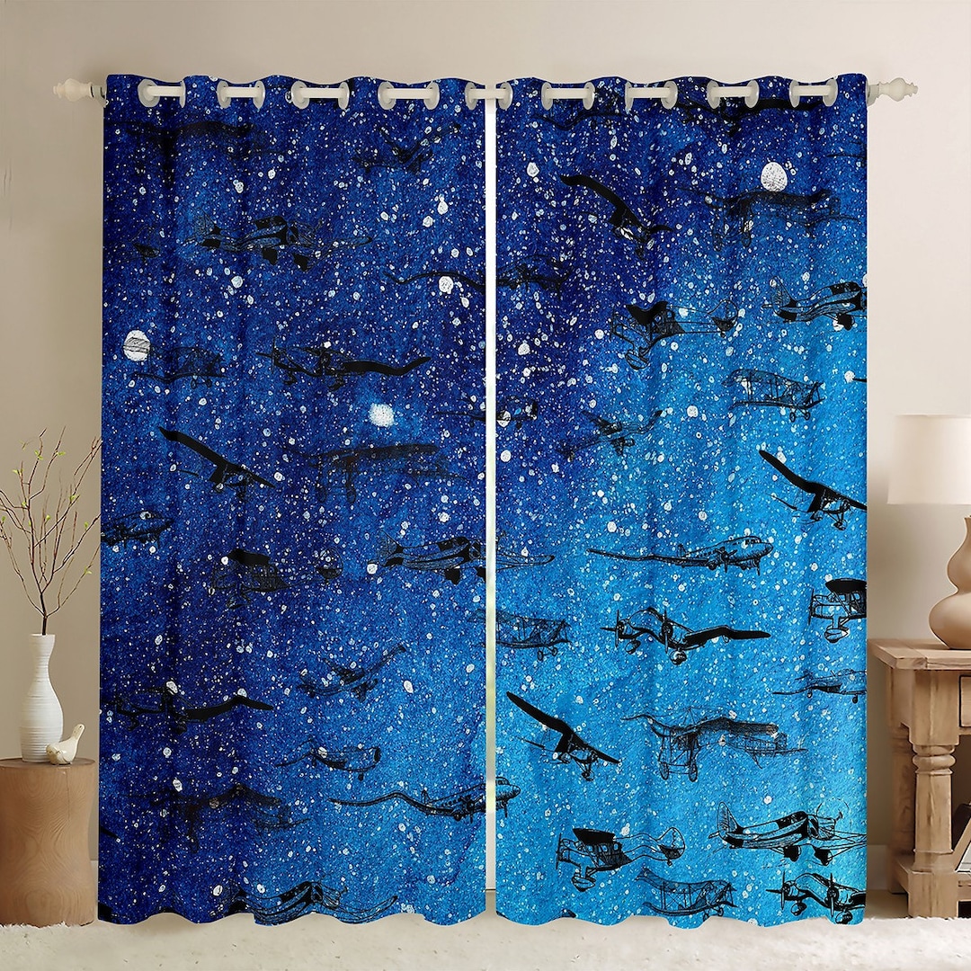 Airplane Window Curtain Set, Aviation Aircraft Plane Graffiti Window ...