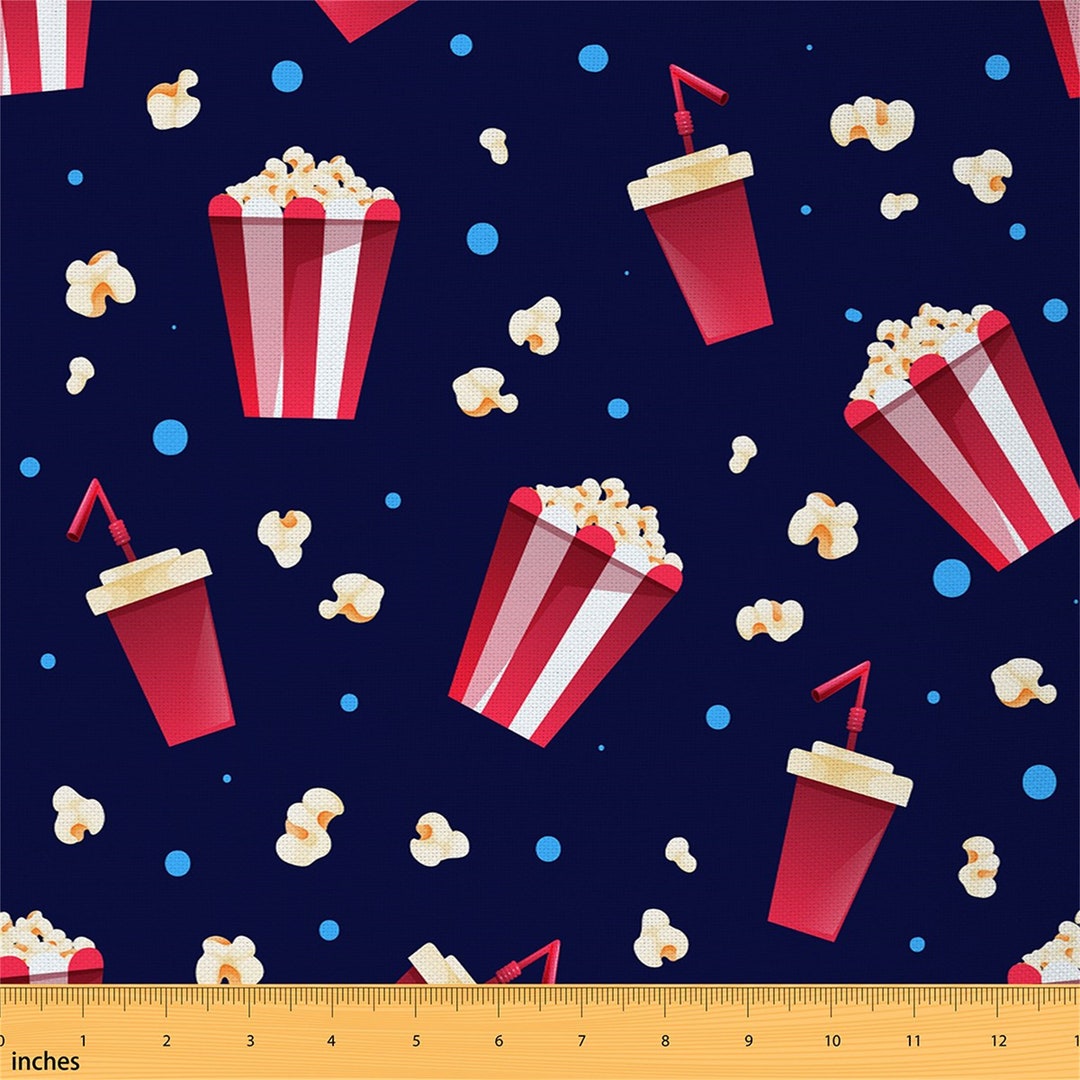 Cinema Popcorn Fabric by the Yard, Movie Film Cinema Food Drink Fabric ...