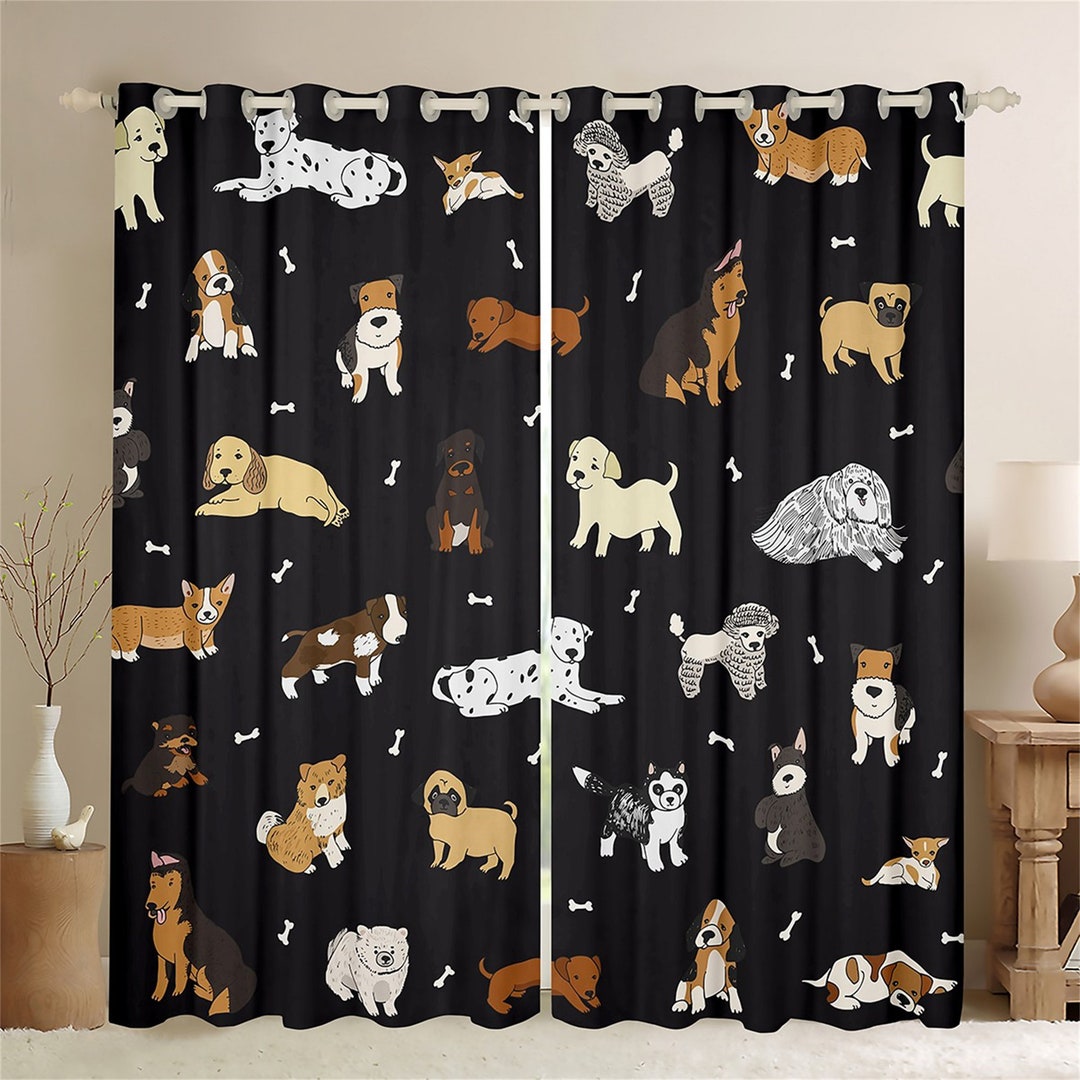 Cartoon Dog Window Curtain Set, Lovely Family Animal Window Drapes ...