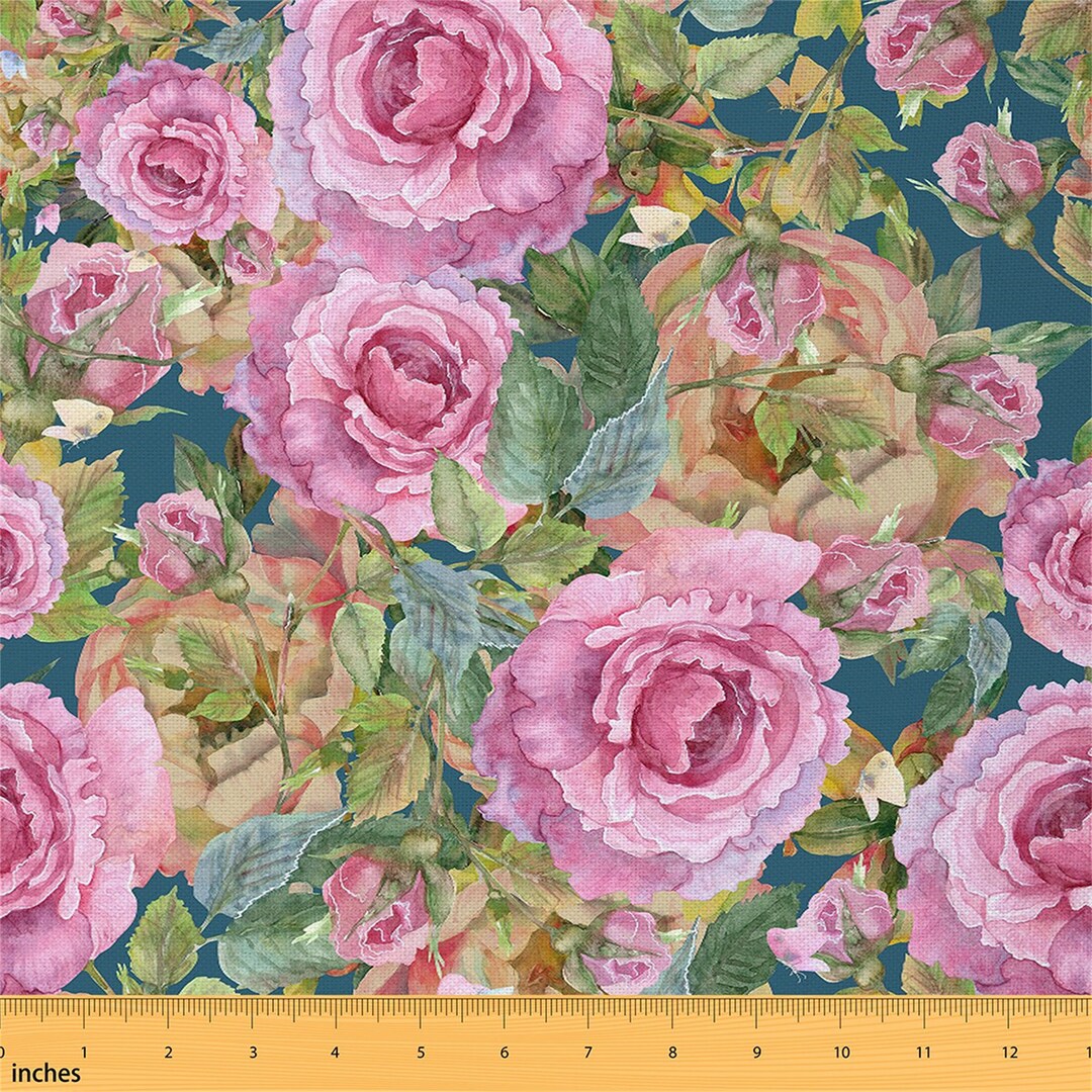 Pink Flower Polyester Fabric by the Yard, Garden Floral Botanical ...