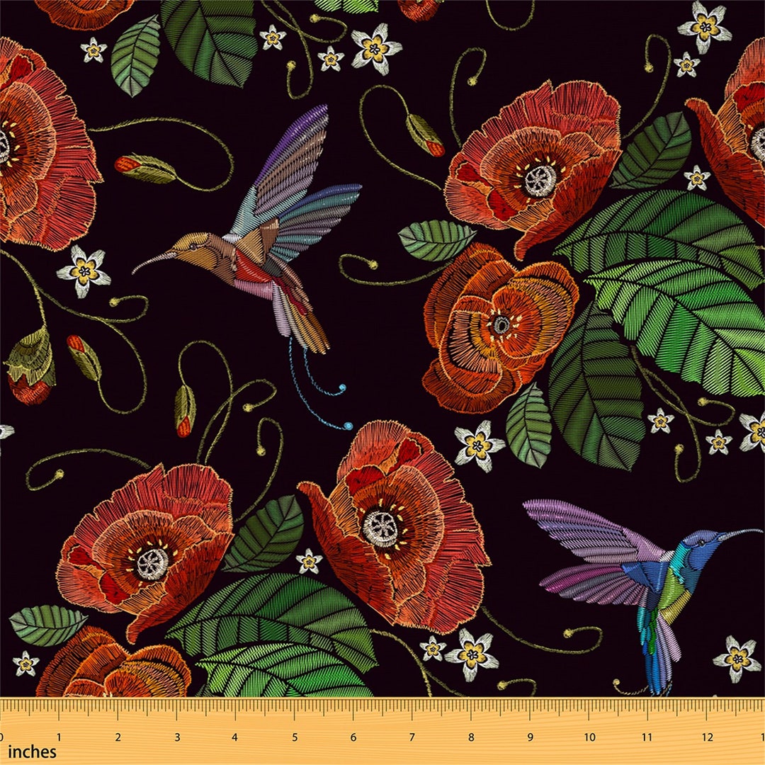 Hummingbird Fabric by the Yard, Rustic Animal Bird Jungle Fabric for ...