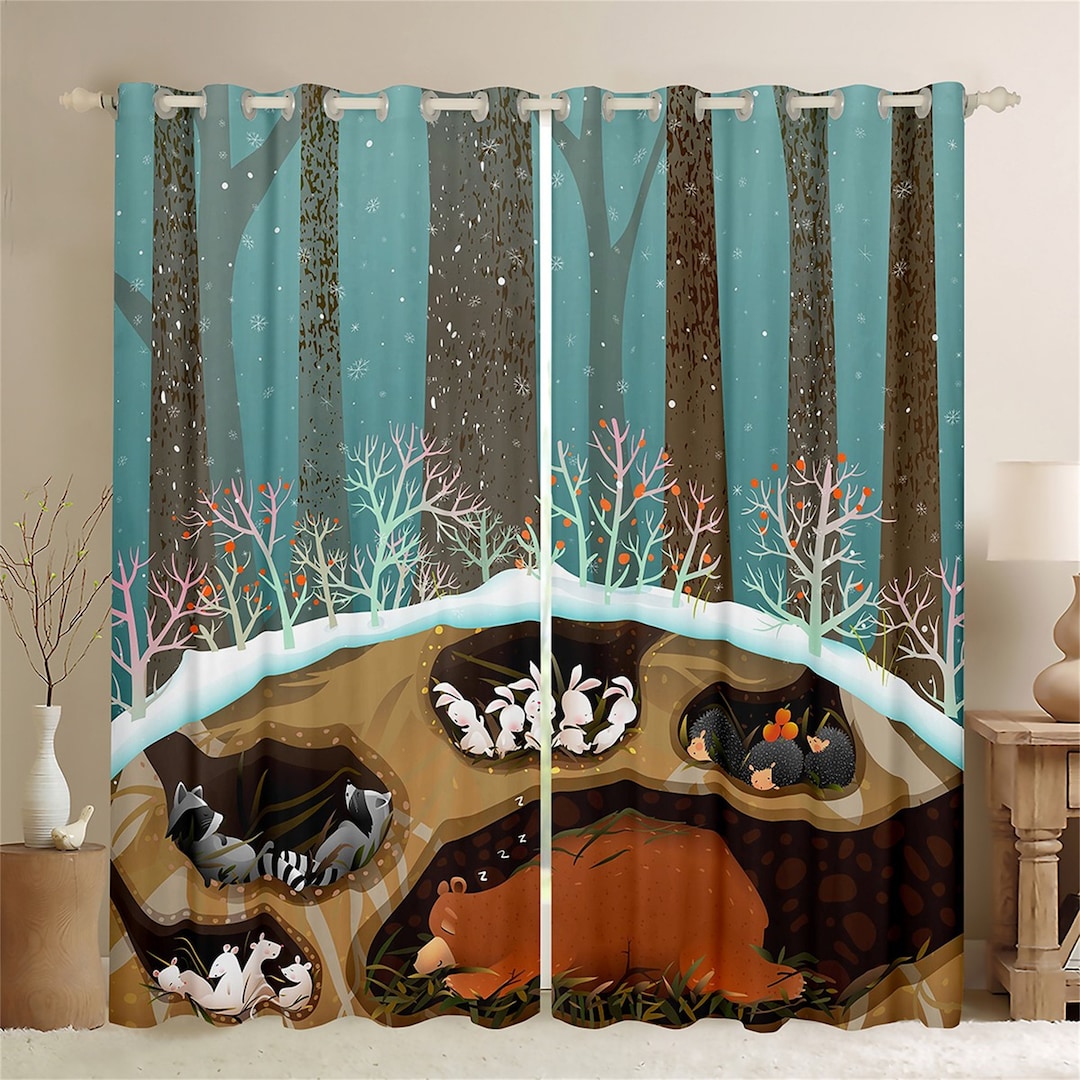 Wild Animal Window Curtain Set Jungle Bear Raccoon Rabbit - Etsy