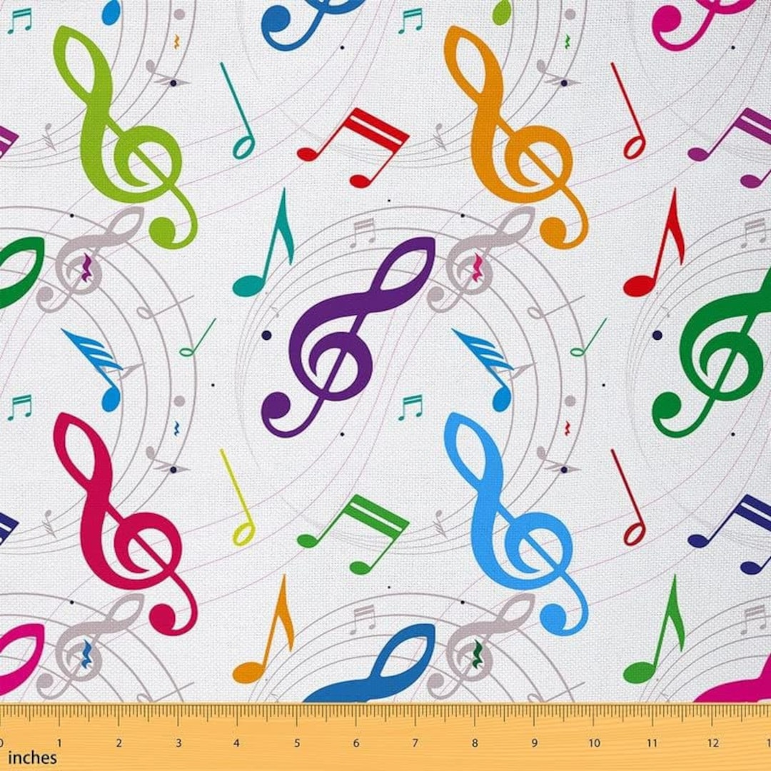 Colorful Musical Notes Fabric by the Yard, Artistic Music Polyester ...
