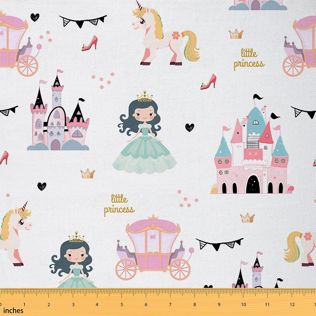 Princess Castle Polyester Fabric by the Yard, Dreamy Crown Unicorn ...