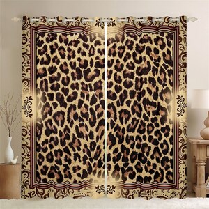 Brown Leopard Print Window Curtains, Abstract Wild Animal Skin not Real ...