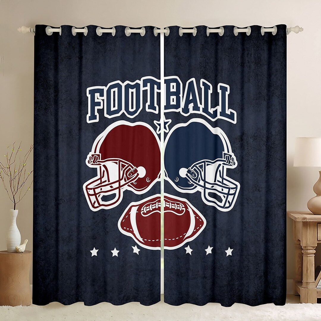 American Football Window Drapes, Red Blue Rugby Helmet Ball Graffiti ...