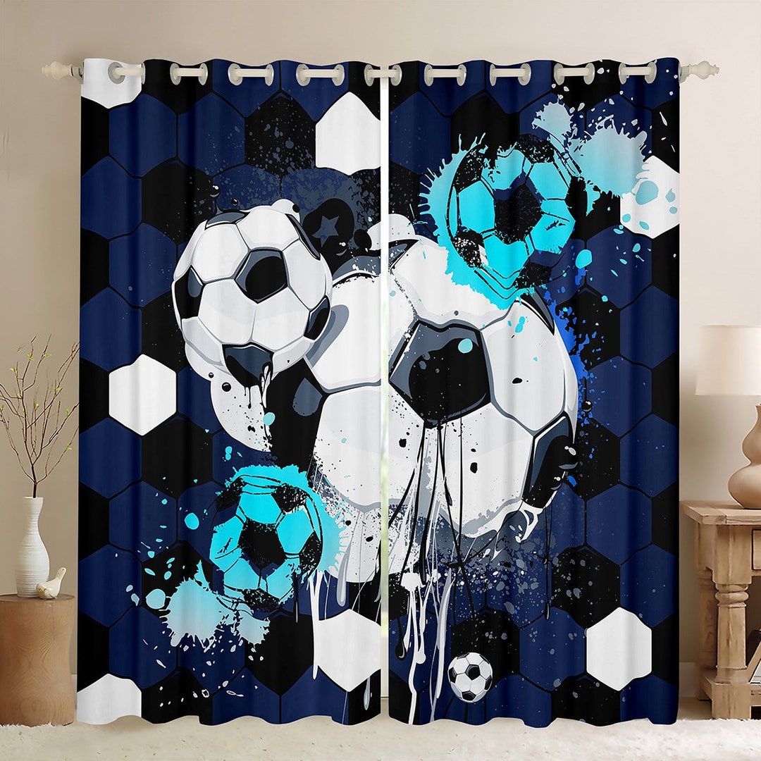 Soccer Window Curtain Set, Sports Ball Game Football Window Drapes ...