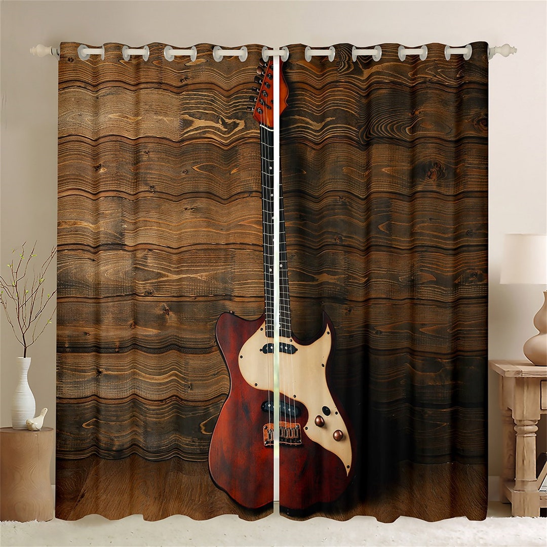 Handmade Guitar Window Curtains, Classical Musical Instrument Window ...