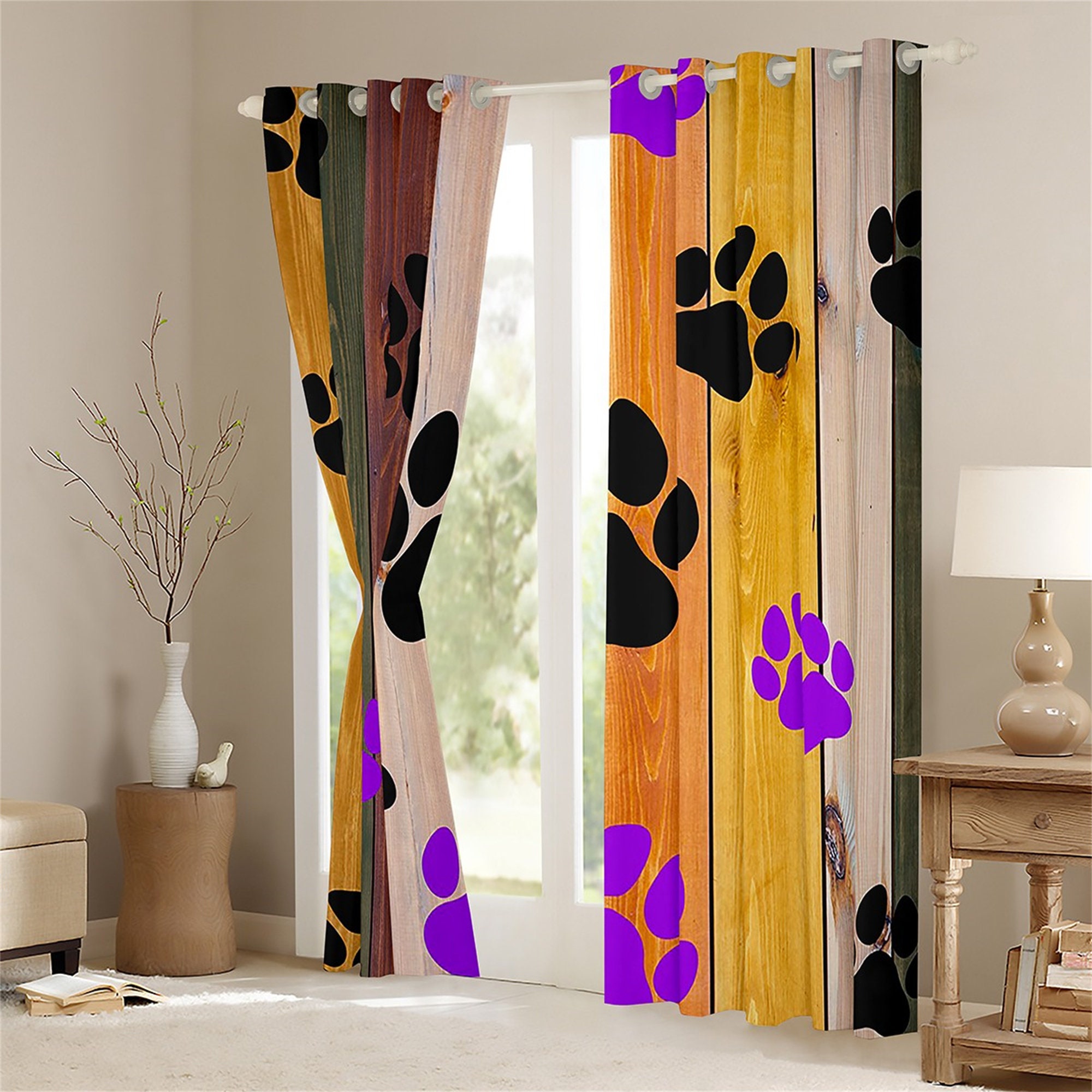 Dog Paw Print Handmade Animal Window Curtain Set Rustic - Etsy