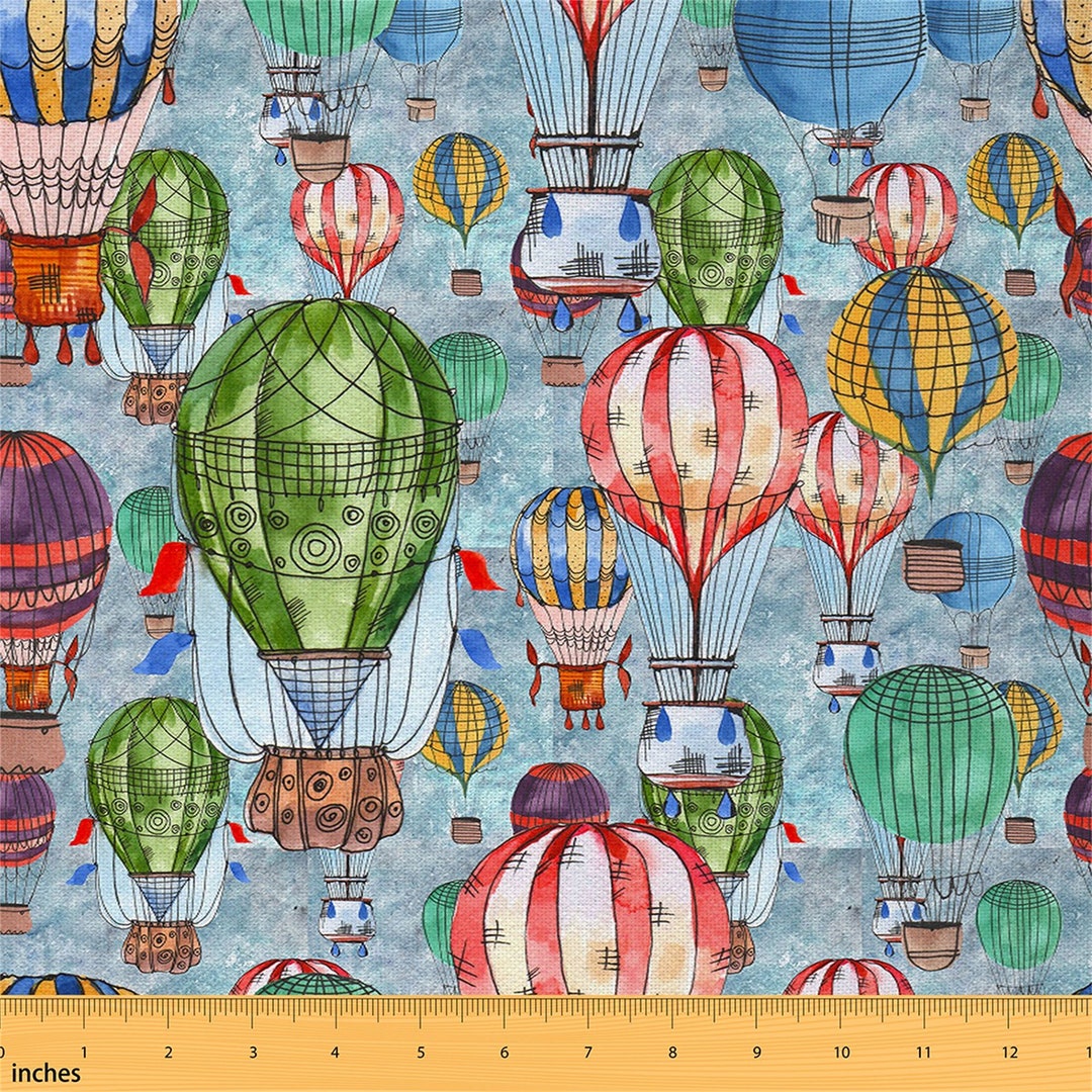Hot Air Balloon Fabric by the Yard, Watercolor Stripes Plaids Polyester ...