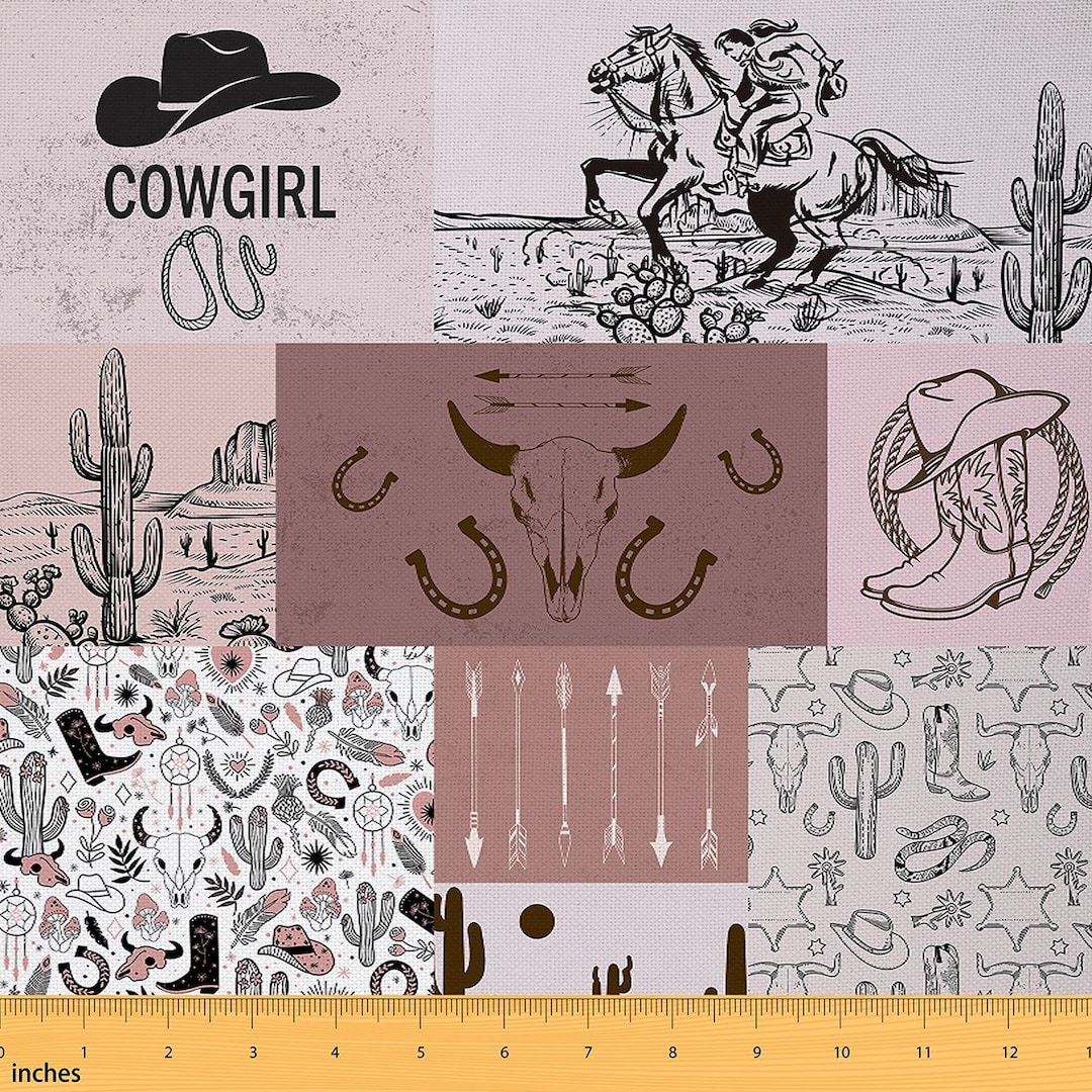 Western Cowgirl Fabric by the Yard, Tribal Horse Riding Desert Cactus ...