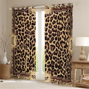 Brown Leopard Print Window Curtains, Abstract Wild Animal Skin not Real ...