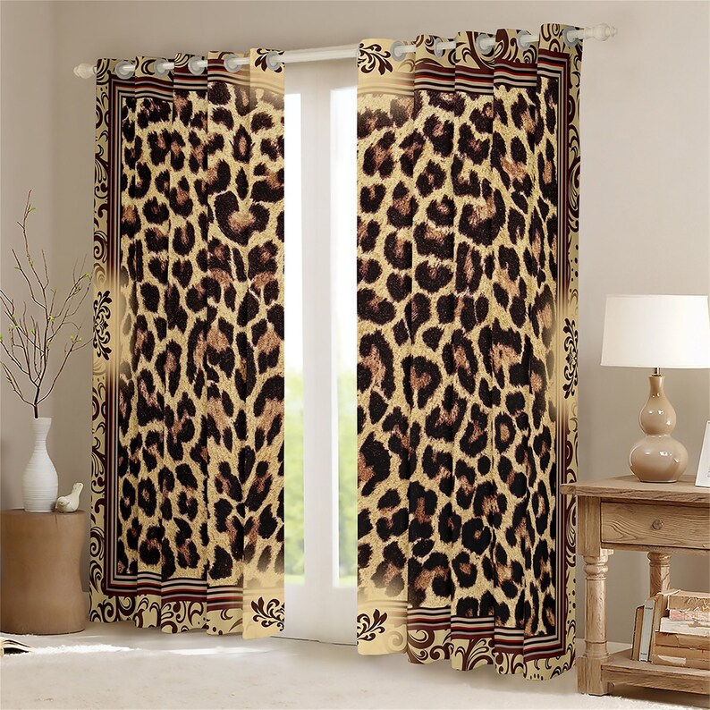 Brown Leopard Print Window Curtains Abstract Wild Animal Skin - Etsy