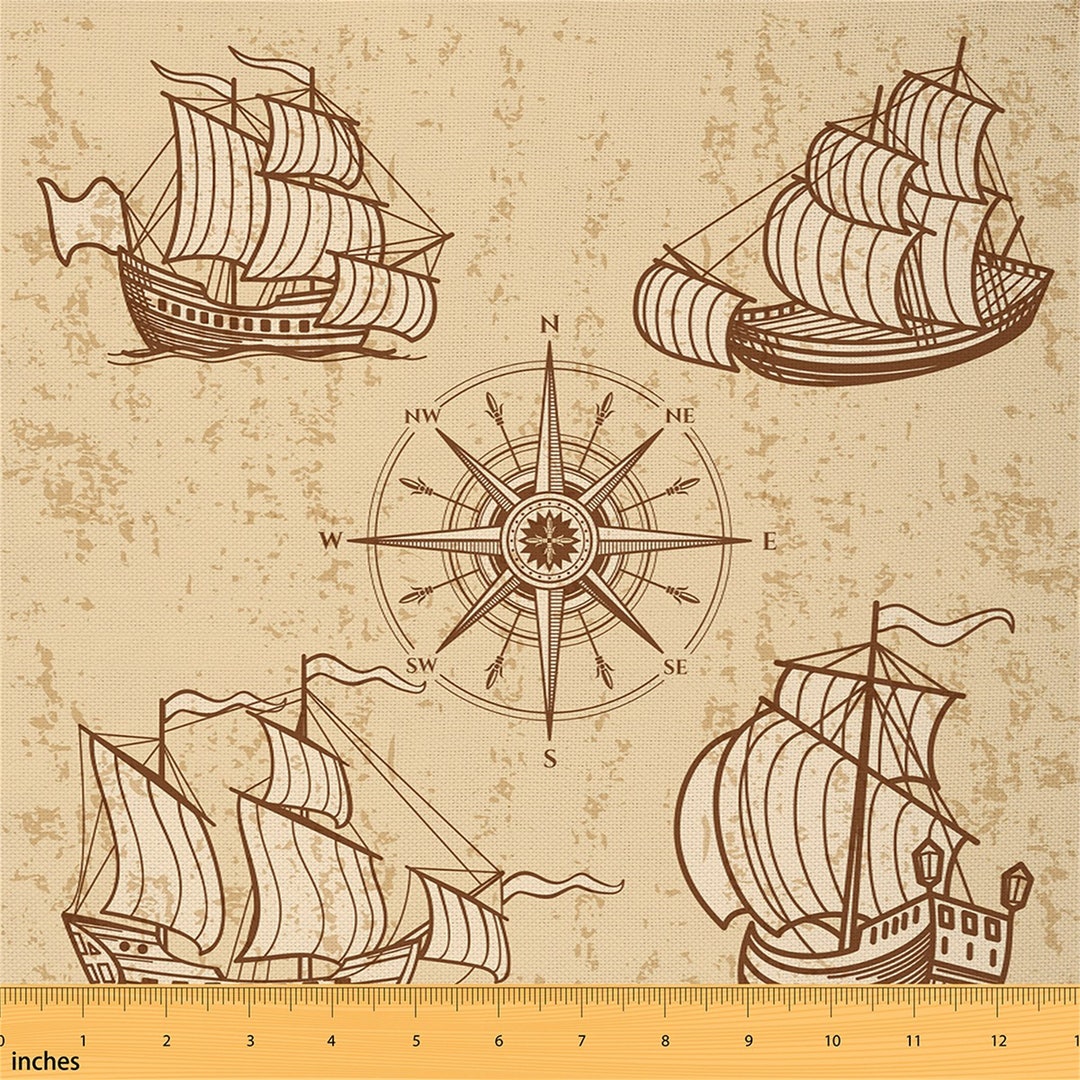 Navigation Polyester Fabric by the Yard, Ocean Nautical Compass Fabric ...
