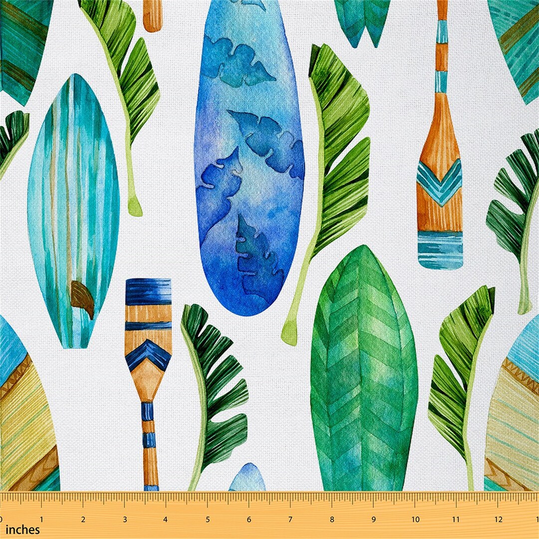 Summer Hawaiian Style Fabric by the Yard, Watercolor Palm Leaves Sewing ...