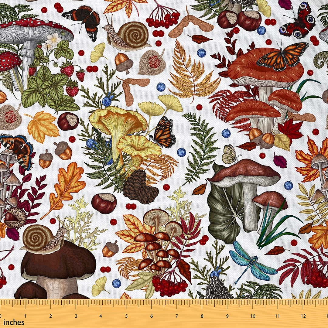 Wild Mushroom Sewing Fabric by the Yard, Jungle Botanical Fabric for ...