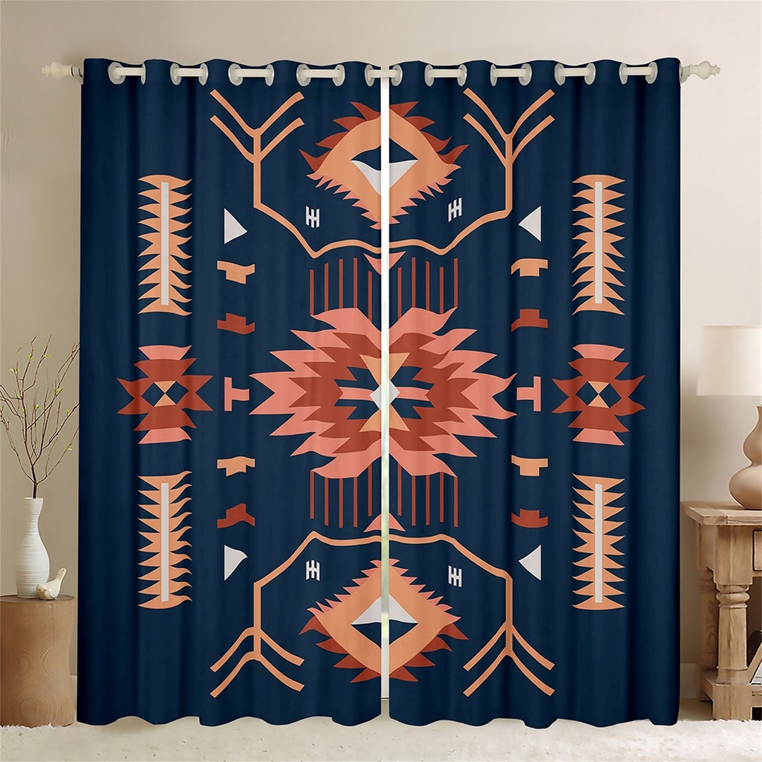 Southwest American Window Curtains, Indian Tribal Aztec Style Window ...