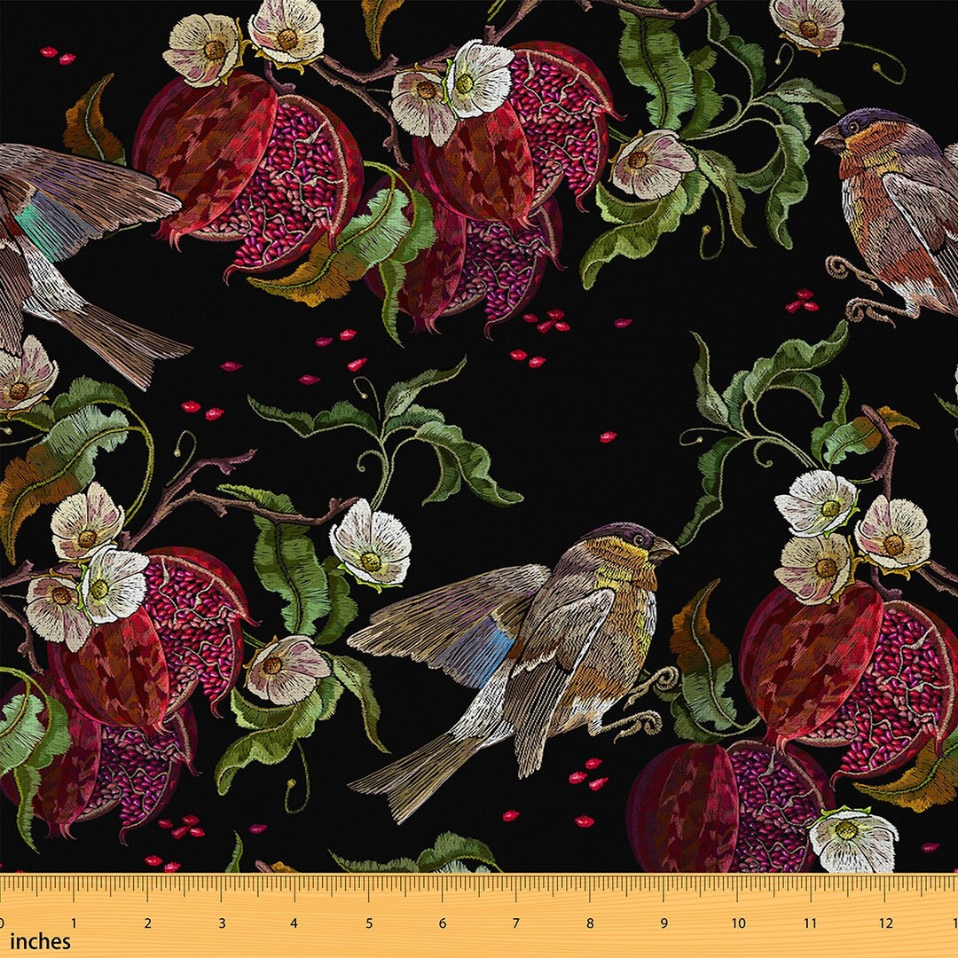 Pomegranate Handmade Fabric by the Yard, Nature Botanical Flowers ...
