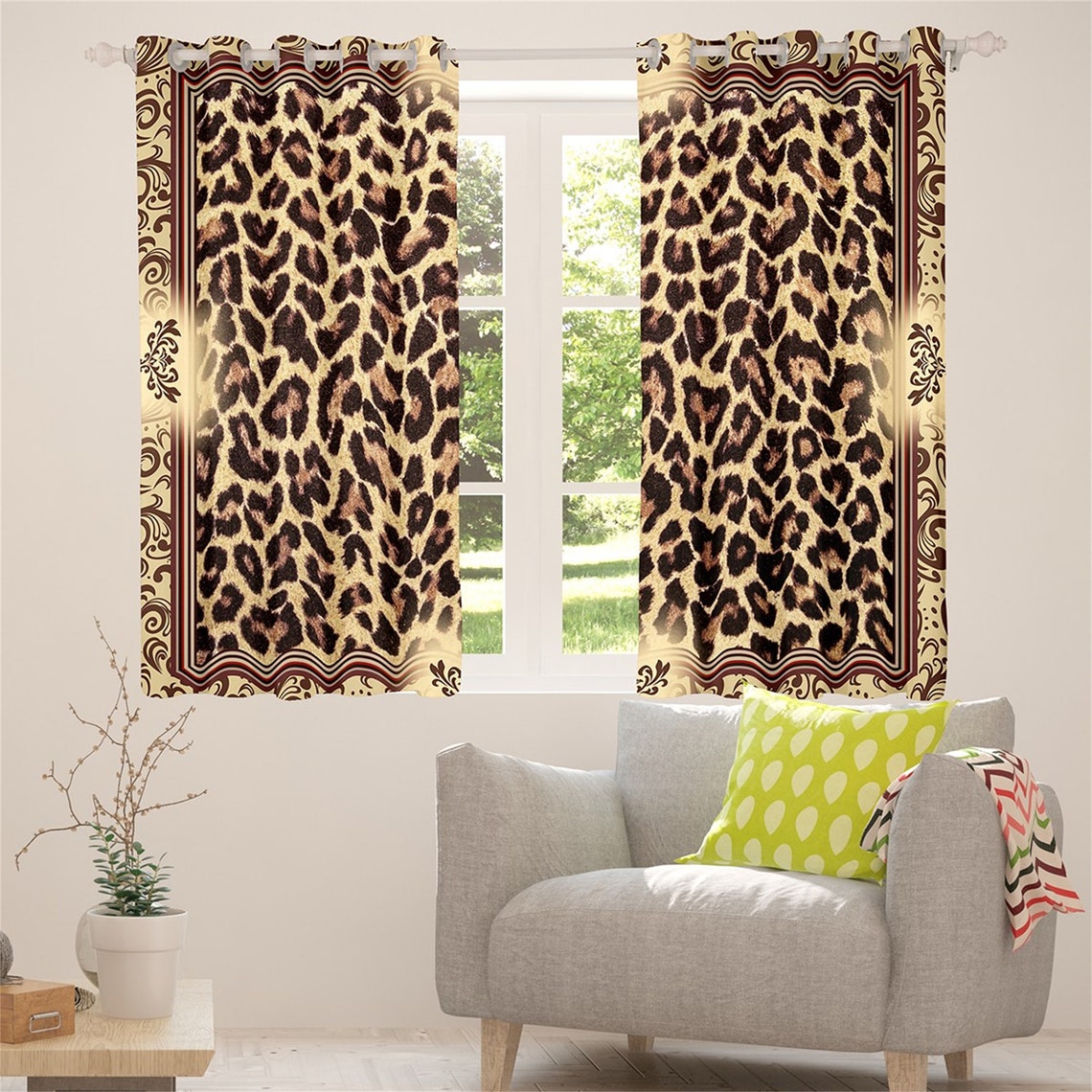 Brown Leopard Print Window Curtains Abstract Wild Animal Skin - Etsy