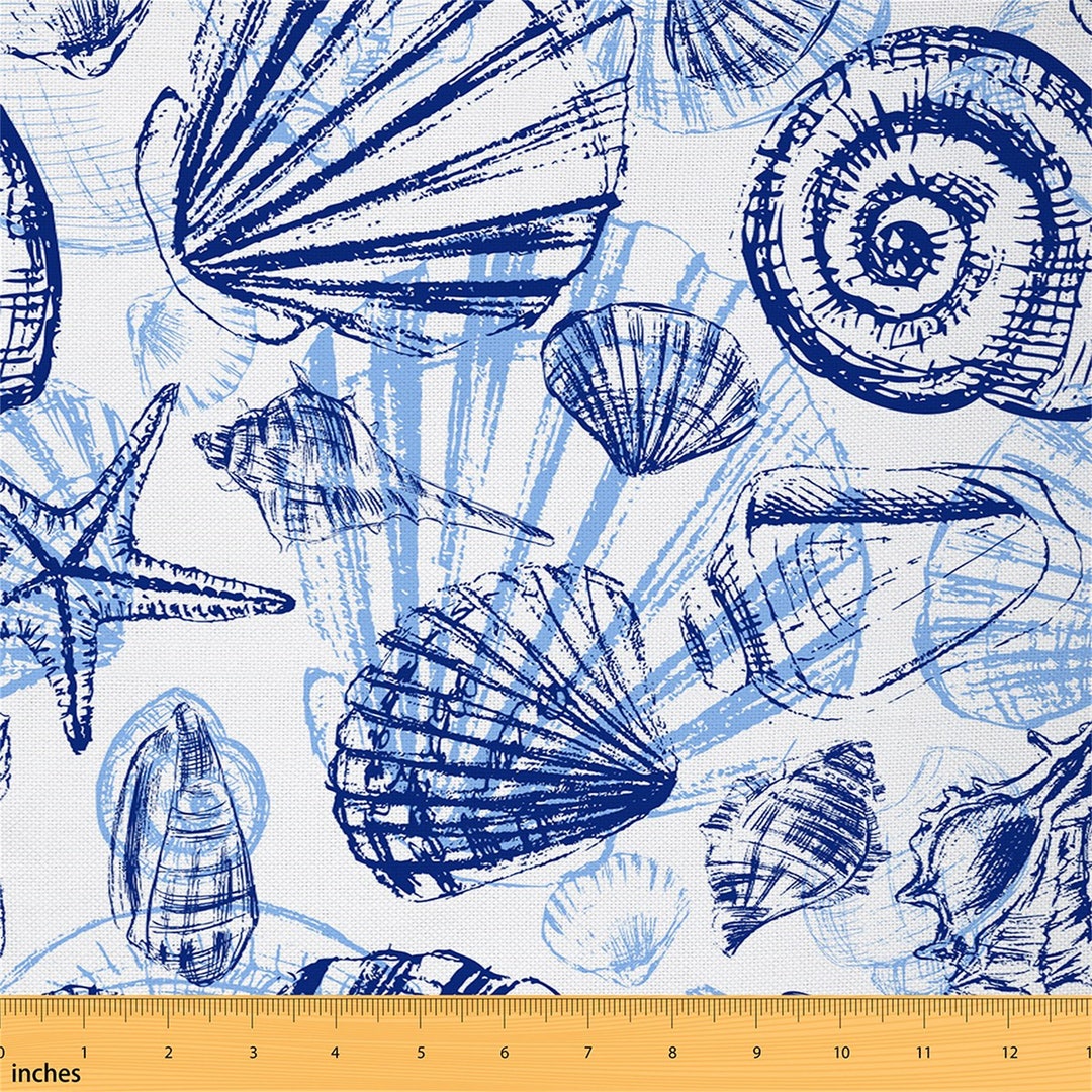 Ocean Theme Polyester Fabric by the Yard, Starfish Shell Conch Fabric ...