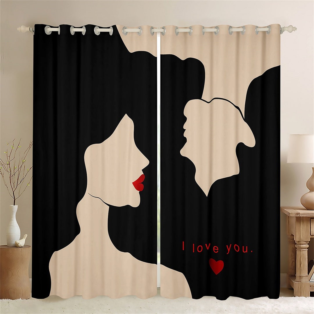Couple Lovers Silhouette Window Curtains, Valentine's Day Romantic ...