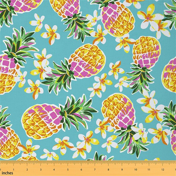Pineapple and Flower Fabric - Etsy