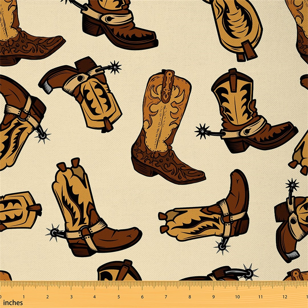 Cowboy Boots Fabric by the Yard, Western Tribal Bohemian Polyester ...