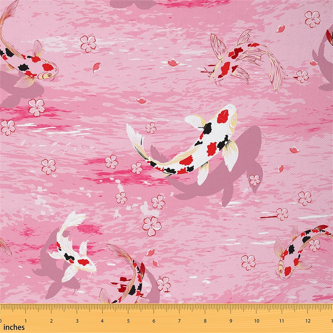Koi Fish Polyester Fabric by the Yard, Japanese Style Animal Watercolor ...