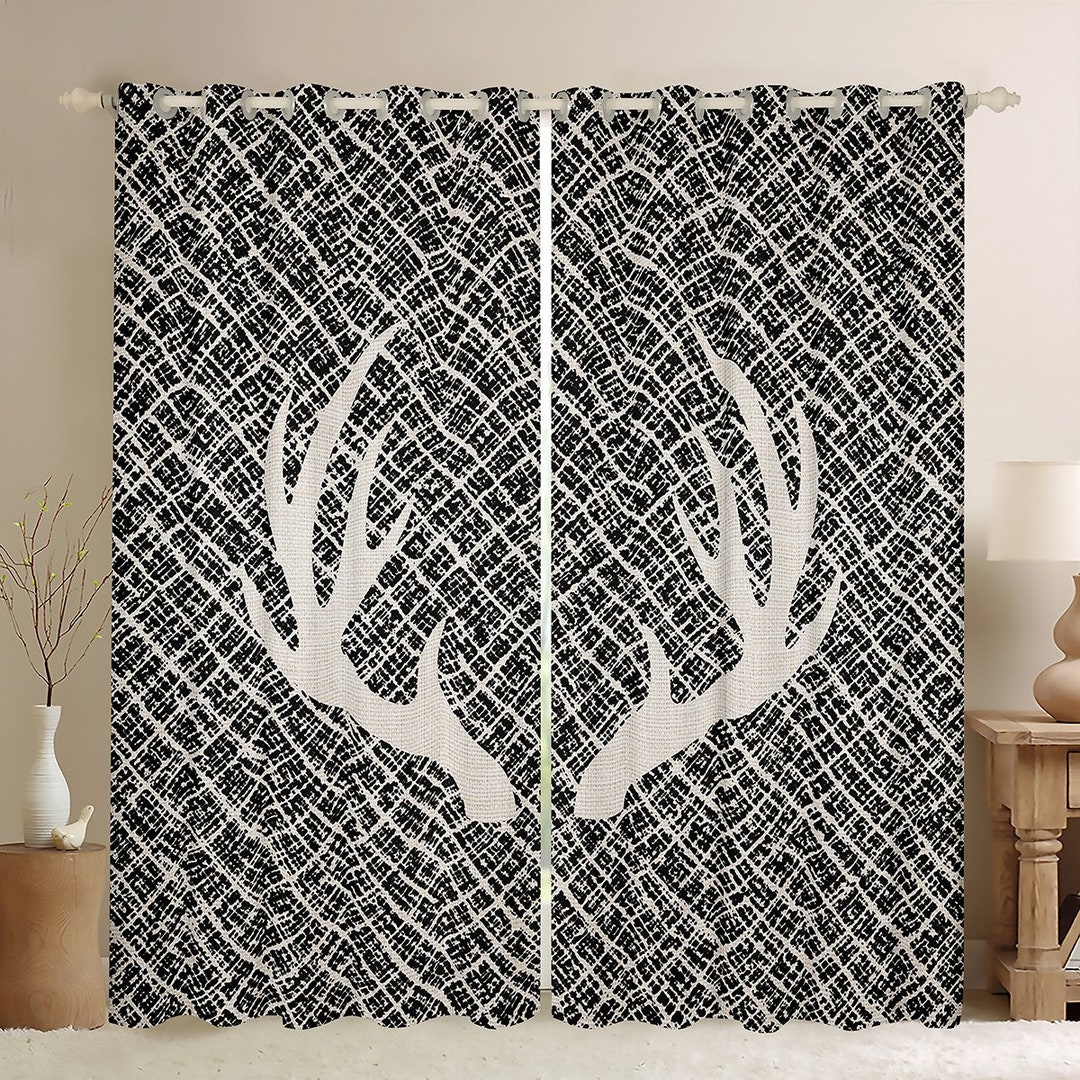 Deer Antler Window Curtain Set, Wild Animal Elk Skull Window Drapes ...