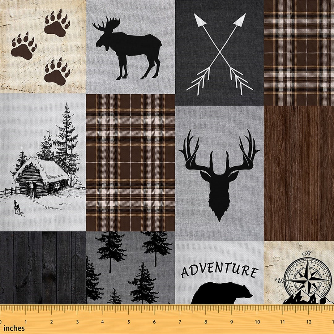 Deer Antler Fabric by the Yard, Hunting Wild Jungle Animal Silhouette ...