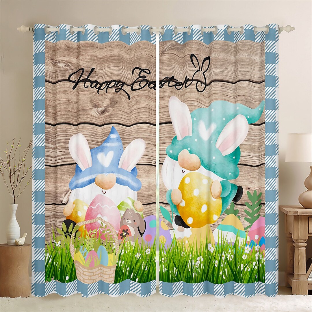Cute Gnome Easter Theme Window Drapes, Rustic Plant Mushroom Window ...