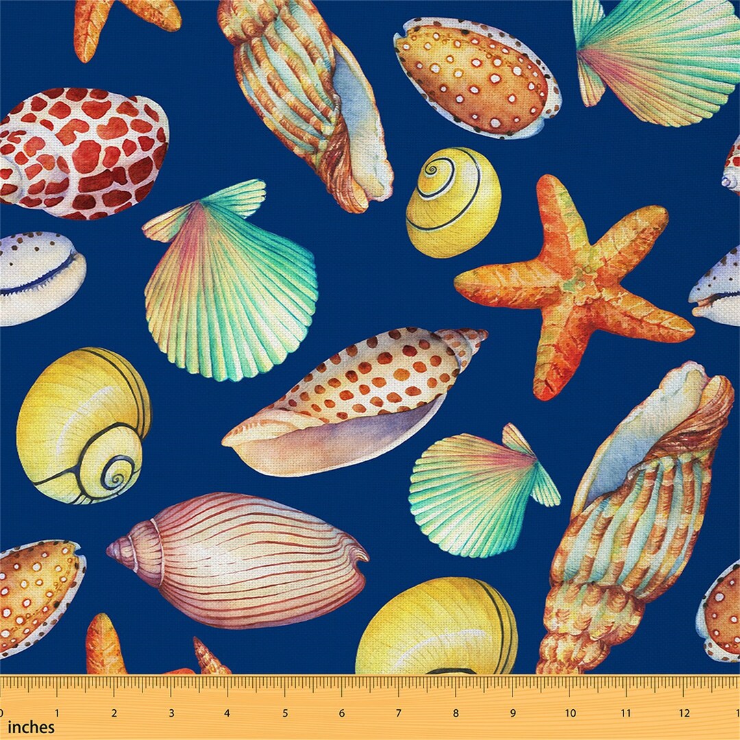 Watercolor Shell Conch Polyester Fabric by the Yard, Ocean Theme ...