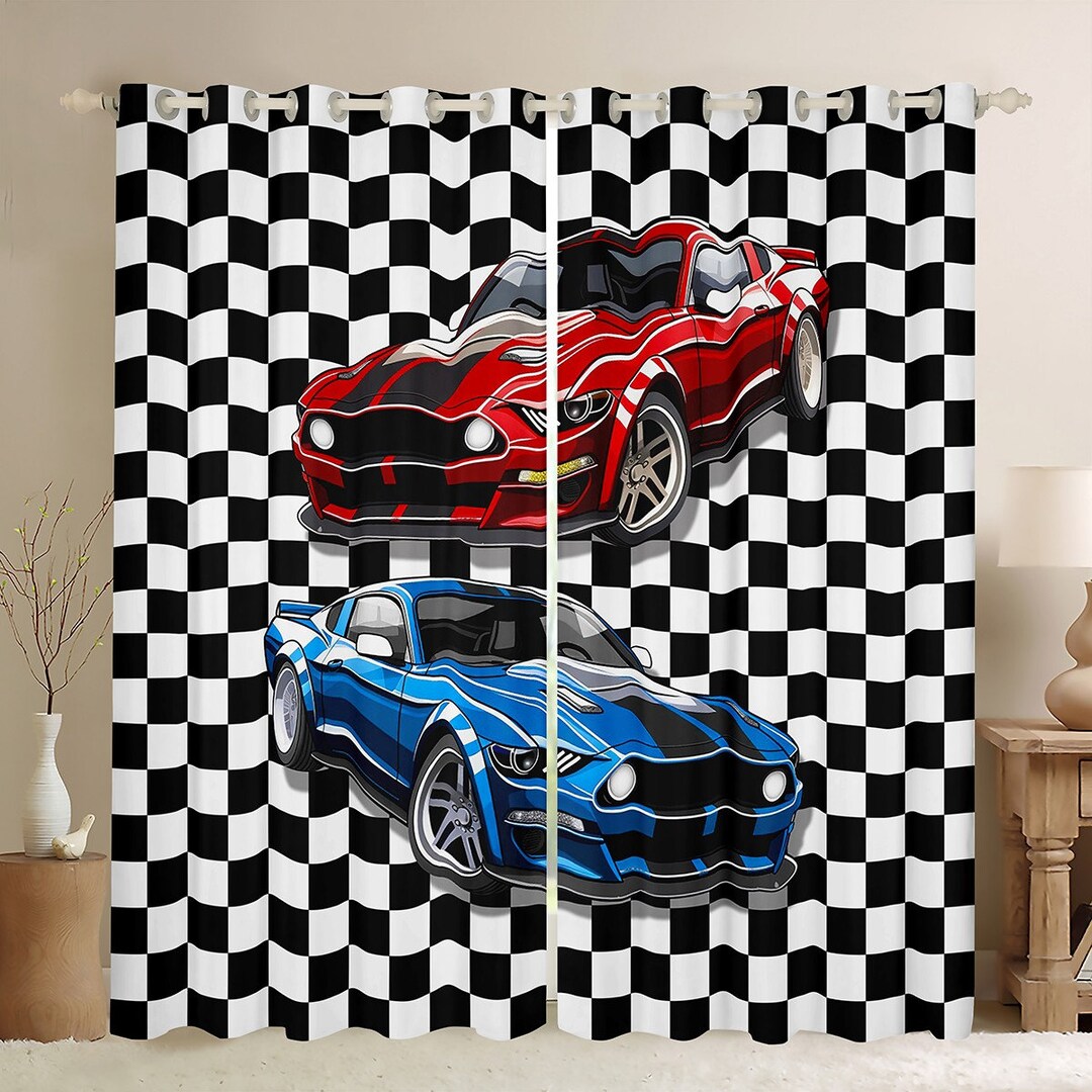 Racing Car Window Curtains, Extreme Sporting Competition Sports Car ...