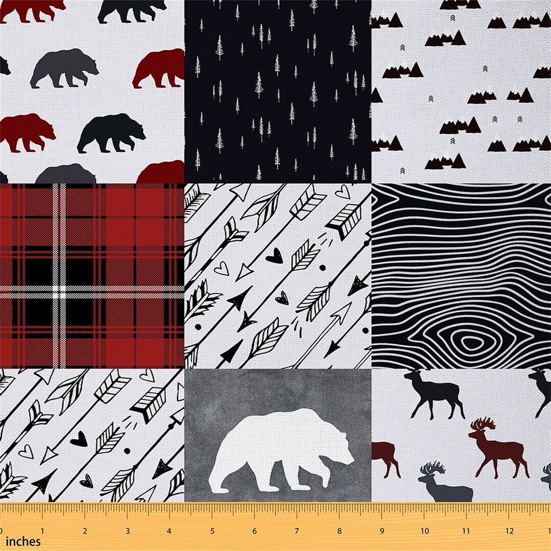 Wild Animal Polyester Fabric by the Yard, Jungle Deer Bear Boho Arrow ...