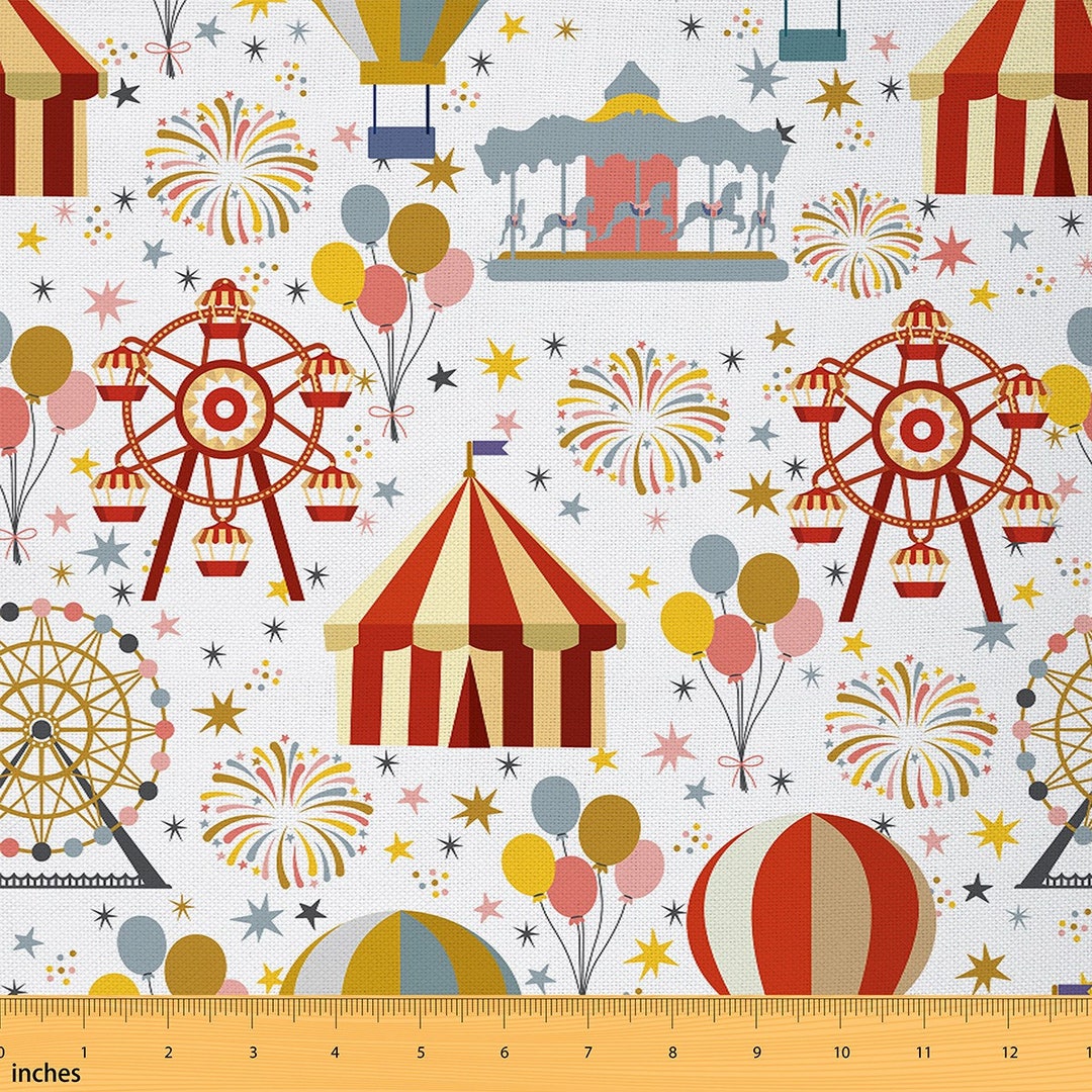 Amusement Park Fabric by the Yard, Kids Circus White/yellow Sewing ...