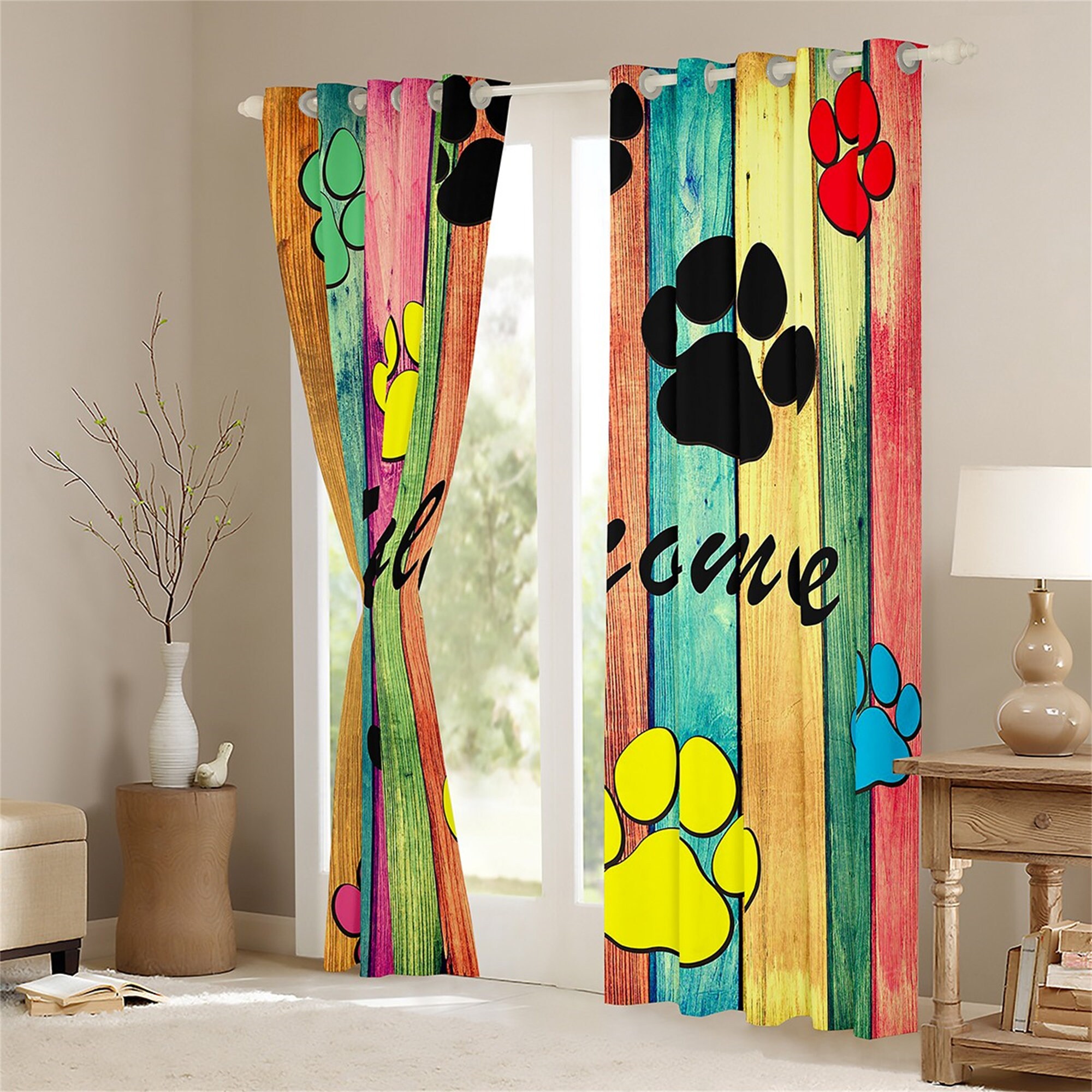 Dog Paw Prints Window Curtains Cute Animal Family Pet Window - Etsy