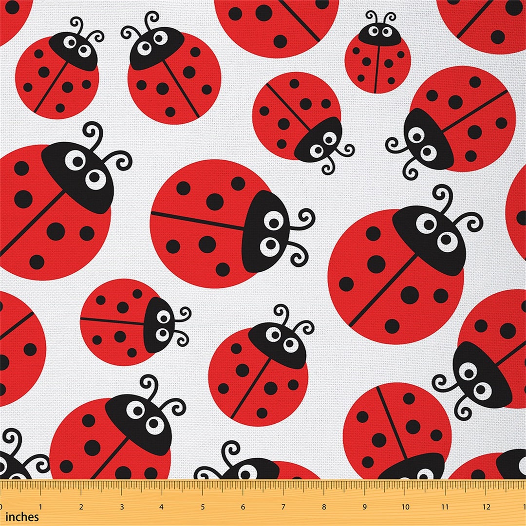 Red Ladybug Polyester Fabric by the Yard, Cartoon Cute Animal ...