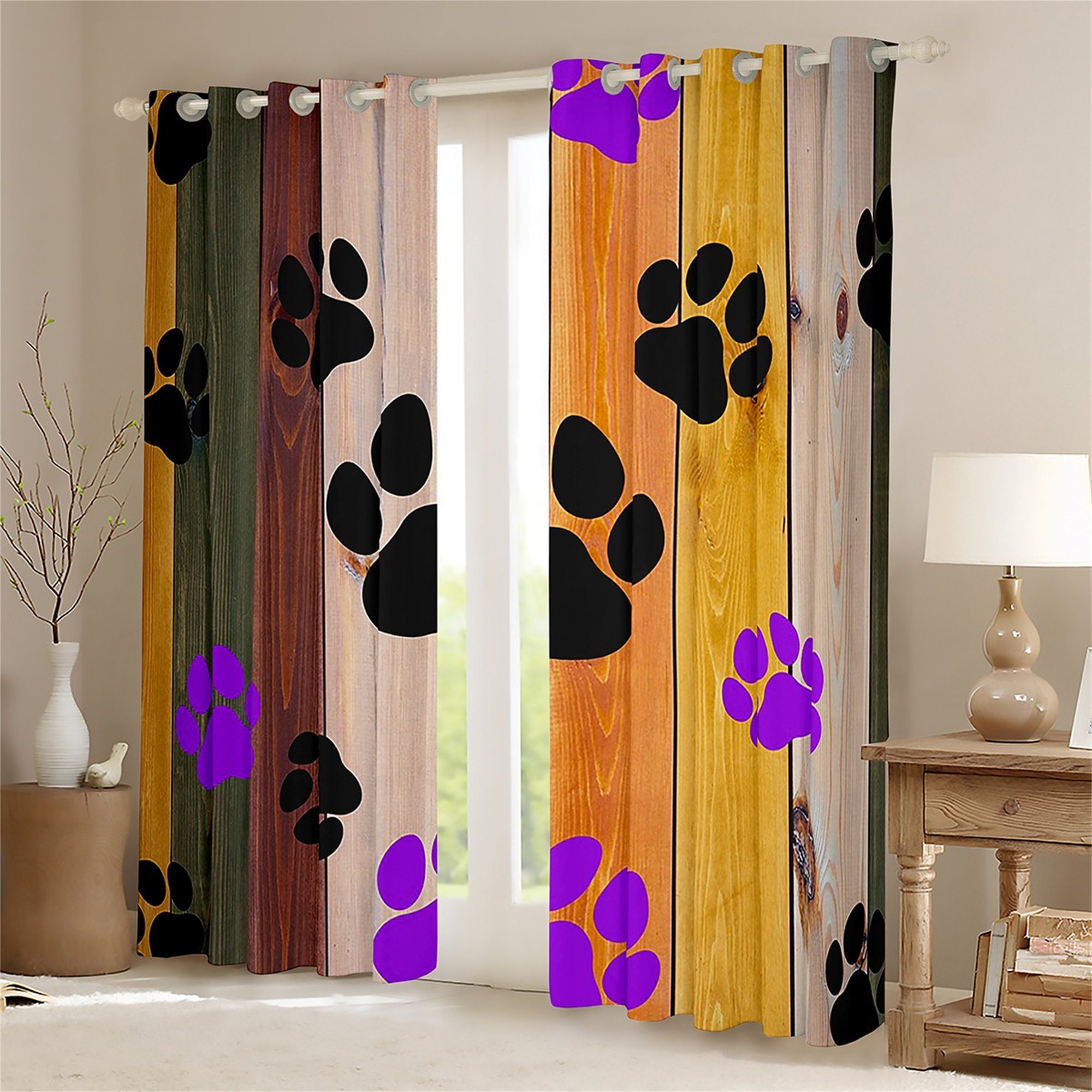 Dog Paw Print Handmade Animal Window Curtain Set Rustic - Etsy