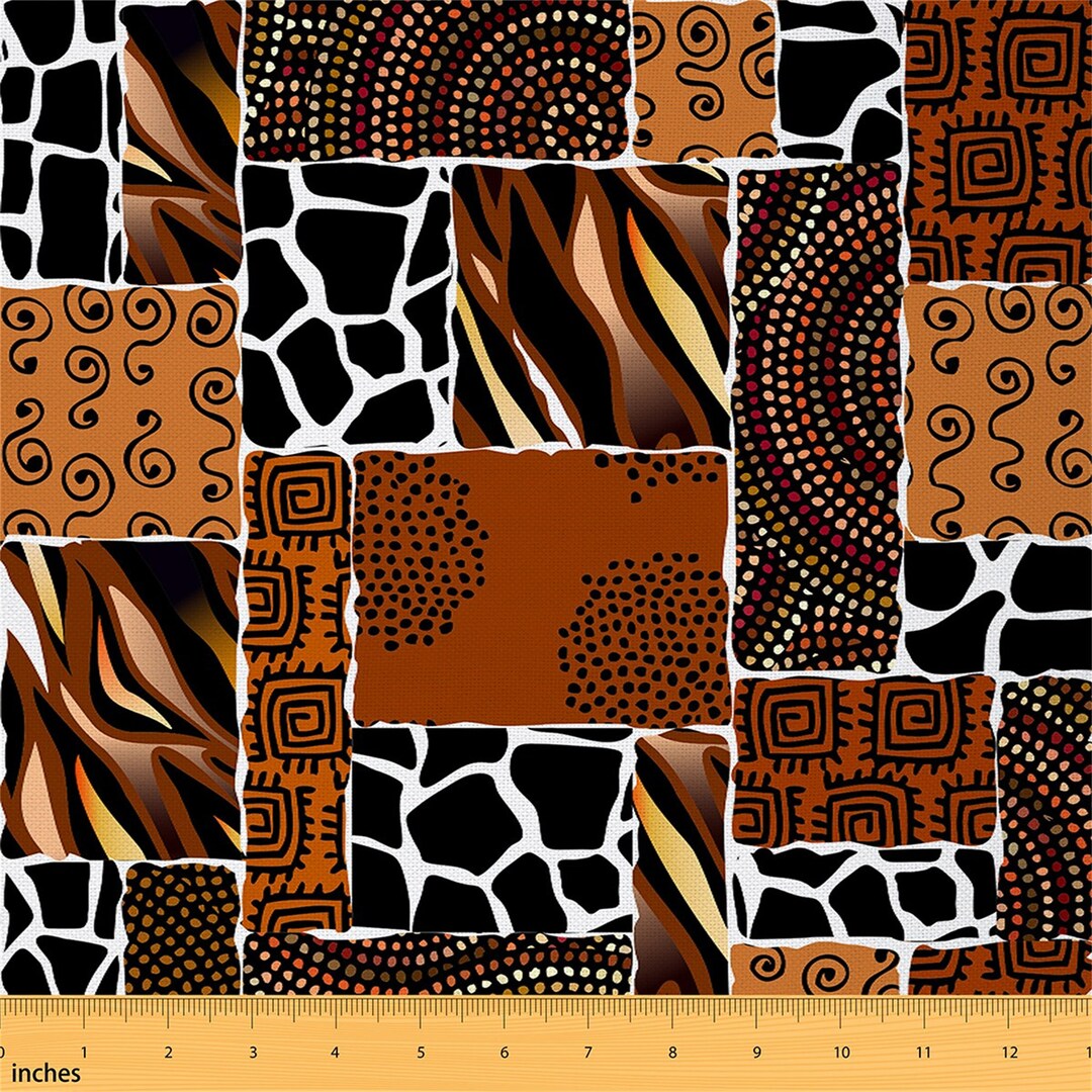 Wild Animal Skin Print Fabric by the Yard, Brown Geometric Plaid ...