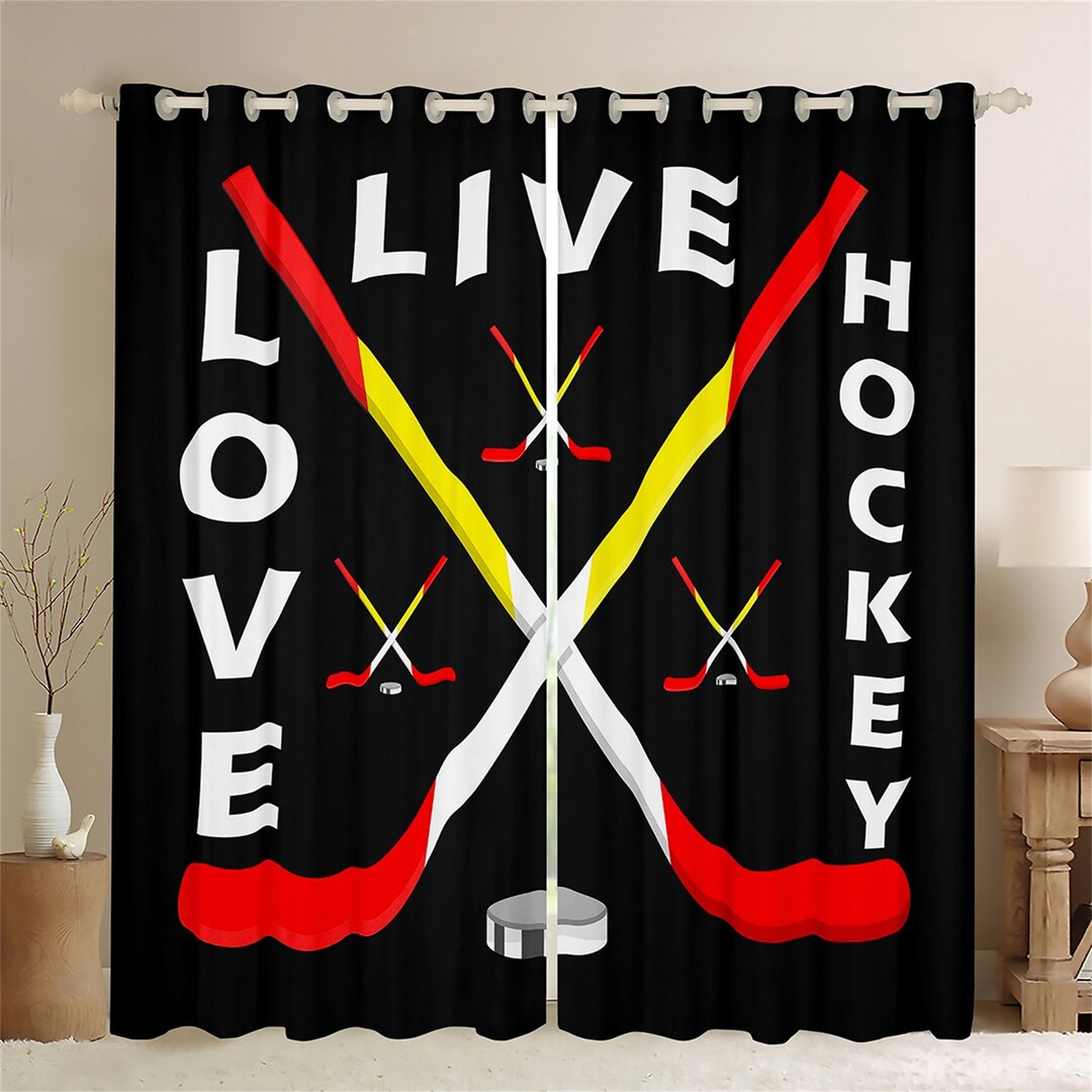 Ice Hockey Window Curtains, Winter Sports Ball Game Window Drapes for ...