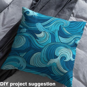 Ocean Waves Polyester Fabric by the Yard, Artistic Gradient Blue Sea ...