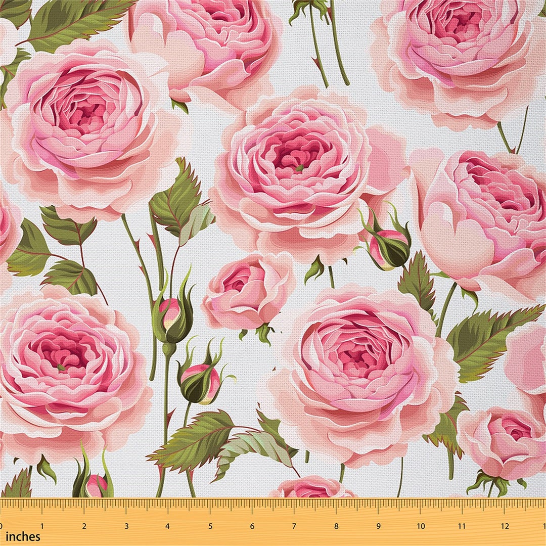 Watercolor Pink Flower Polyester Fabric by the Yard, Romantic Floral ...