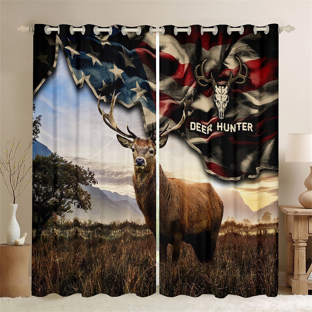 Handmade Deer Elk Antler Window Drapes, Wild Animal Hunting Theme ...