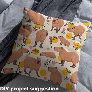 Capybara Handmade Fabric by the Yard, Cute Wild Animal Botanical Leaves ...
