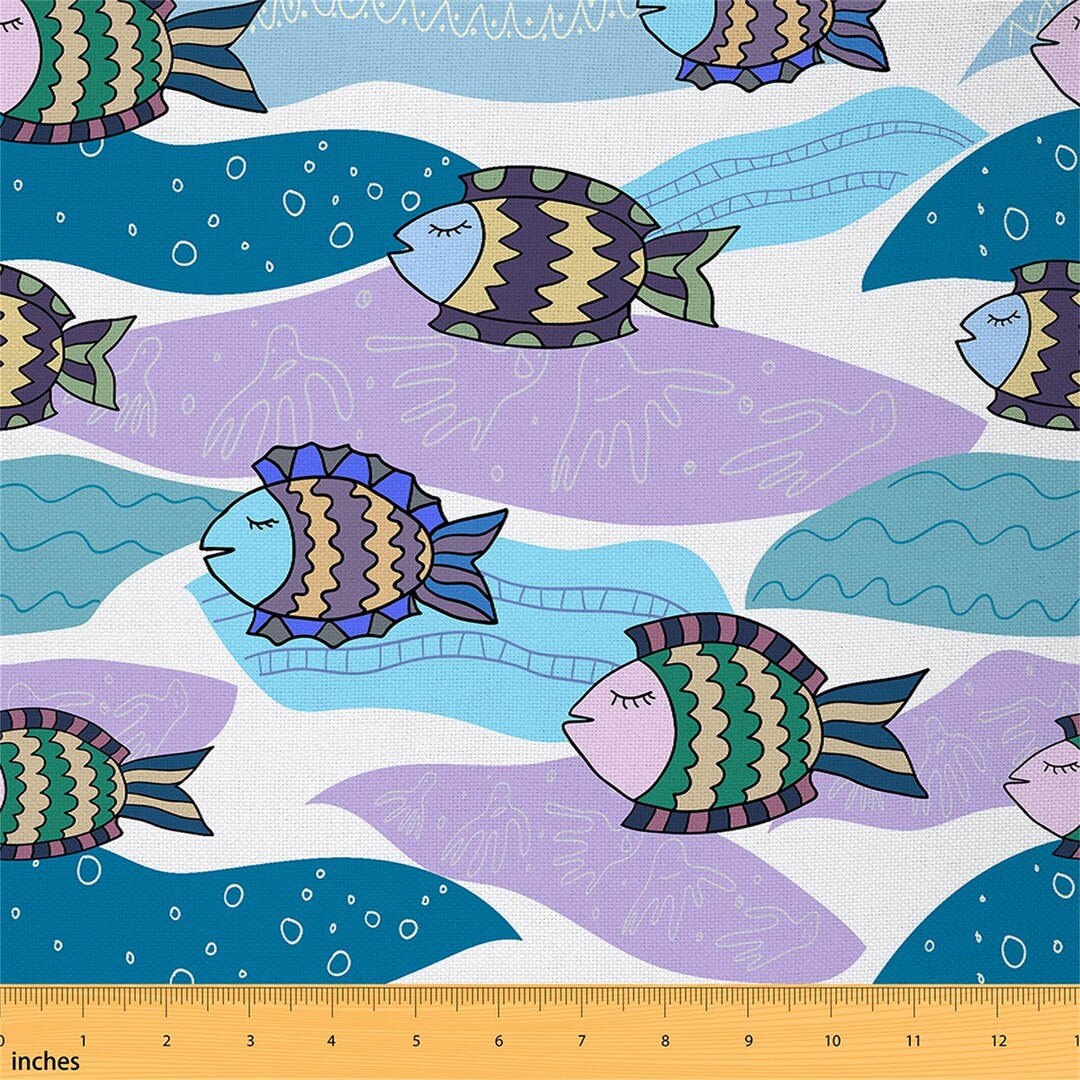 Cartoon Fish Polyester Fabric by the Yard, Ocean Animal Fabric for ...