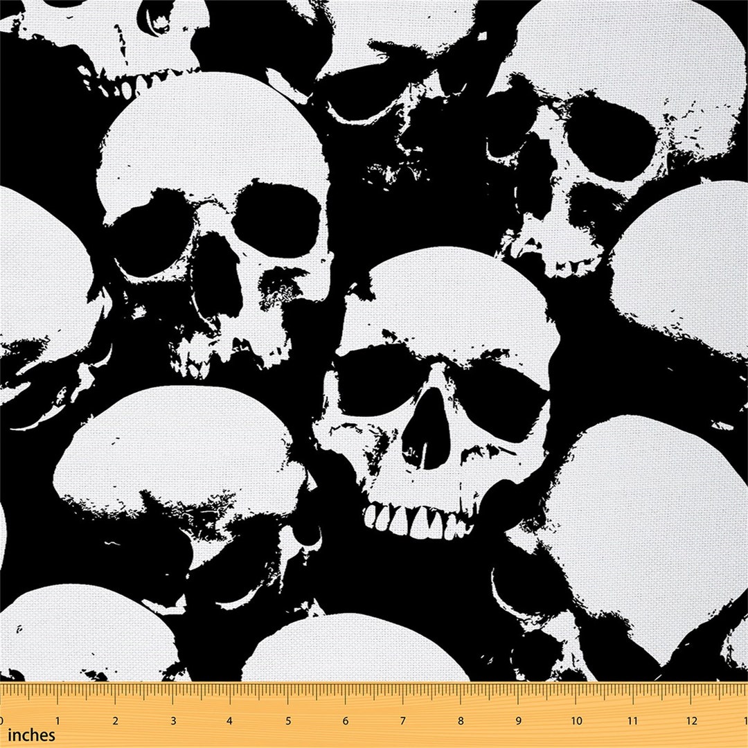 Gothic Skull Fabric by the Yard, Black White Psychedelic Skeleton ...